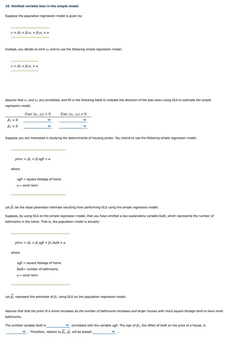 Solved 10 Omitted Variable Bias In The Simple Model Suppose