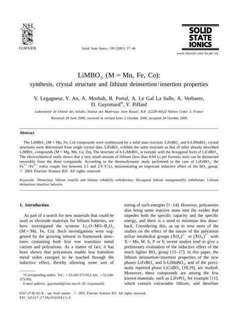 Pdf Limbo3 M Mn Fe Co Synthesis Crystal Structure And Lithium Deinsertion Insertion