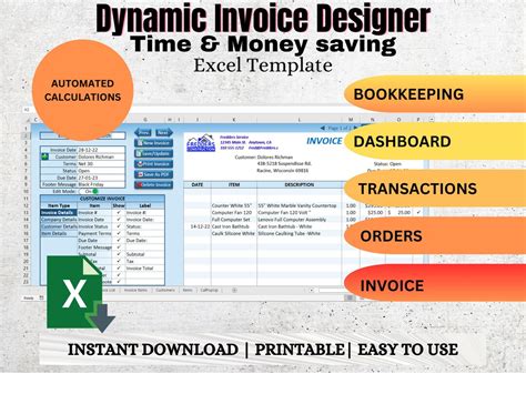 Dynamic Invoice Designer Excel App Instant Download Etsy