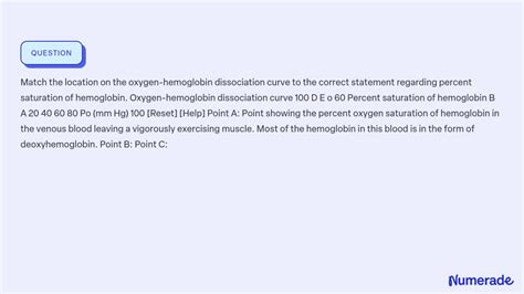 SOLVED Match The Location On The Oxygen Hemoglobin Dissociation Curve