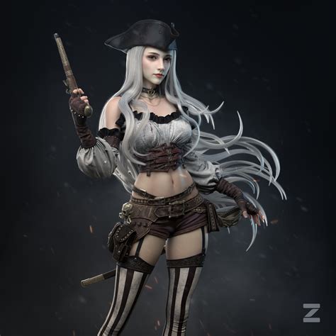 Pants Red Lipstick Girls With Guns Fantasy Girl Fantasy Art Pirate