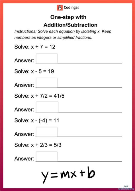 M G08m08l19 Wc01 Solving Linear Equations One Step 1 Interactive Worksheet Topworksheets