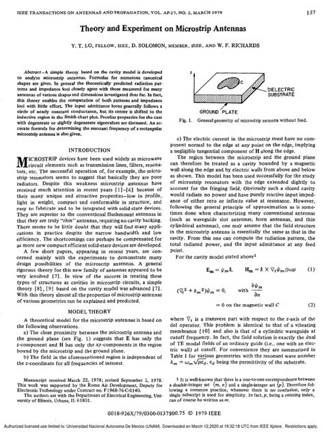 Theory And Experiment On Microstrip Antennas Pdf Antenna Radio Telecommunications