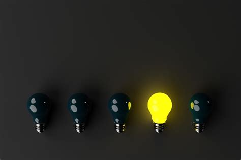 다른 비 발광 전구 어두운 배경의 배경에 하나의 불이 켜진 노란색 전구 0명에 대한 스톡 사진 및 기타 이미지 0명 개념
