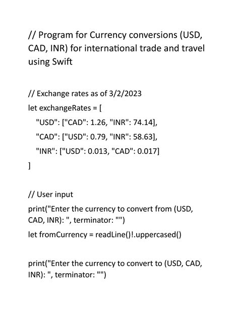 Swift Program For Currency Conversions Uppercased Printenter The
