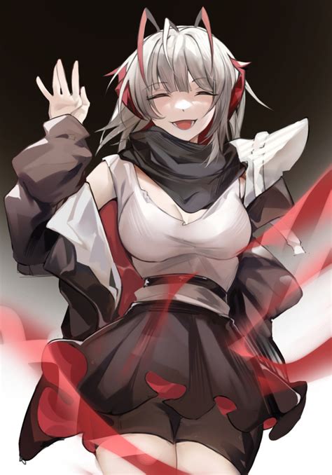 Safebooru 1girl Ahoge Antennae Arknights Bangs Black Jacket Black