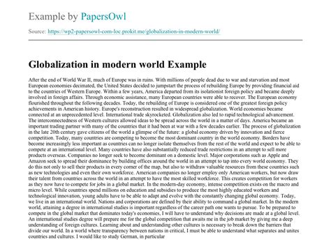 Globalization In Modern World Free Essay Example