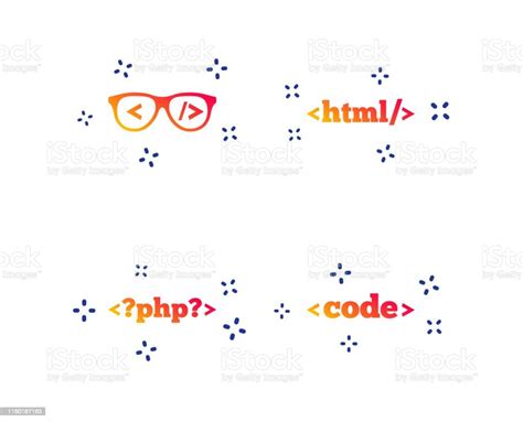 Programmer Coder Glasses Html Markup Language Vector Stock Illustration