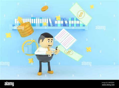 A Man Uses A Mobile Phone To Work And Make Money 3d Illustrator Stock