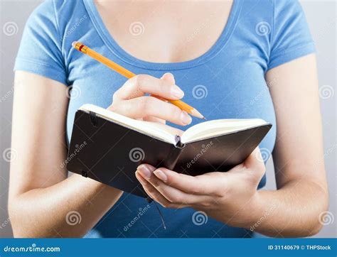 Woman Writing In Notebook Stock Image Image Of Book 31140679