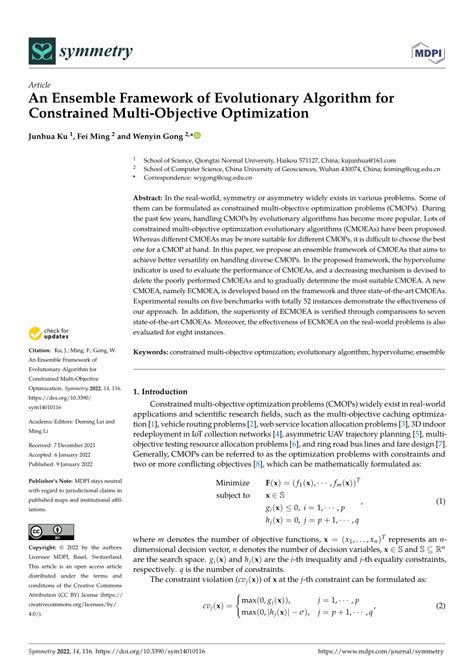 Pdf An Ensemble Framework Of Evolutionary Algorithm For Constrained