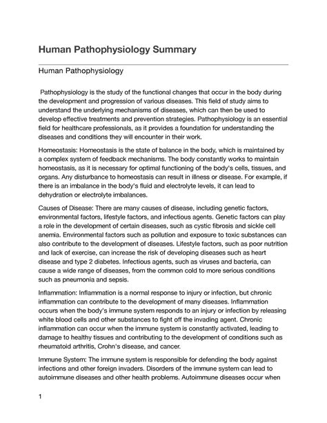 Human Pathophysiology Summary This Field Of Study Aims To Understand