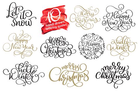 Merry Christmas Quotes And Objects Calligraphy Collection On Yellow Images Creative Store