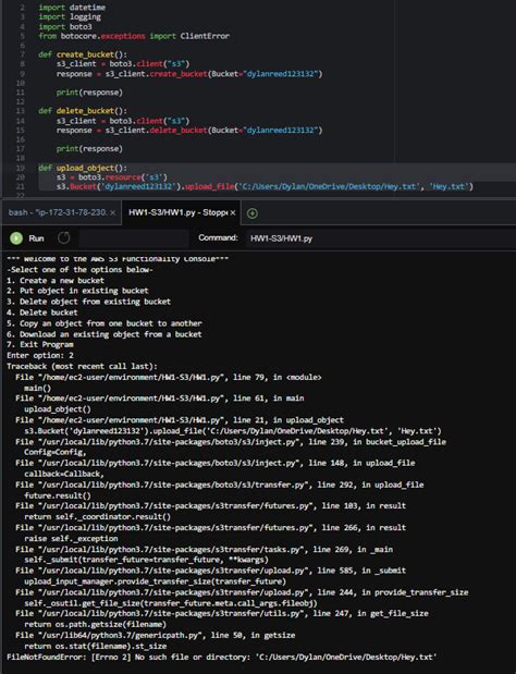 Amazon Web Services Python Error Using S3 Not Such File Or Directory Stack Overflow
