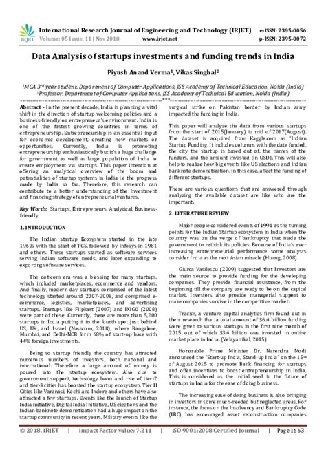 Irjet Data Analysis Of Startups Investments And Funding Trends In India