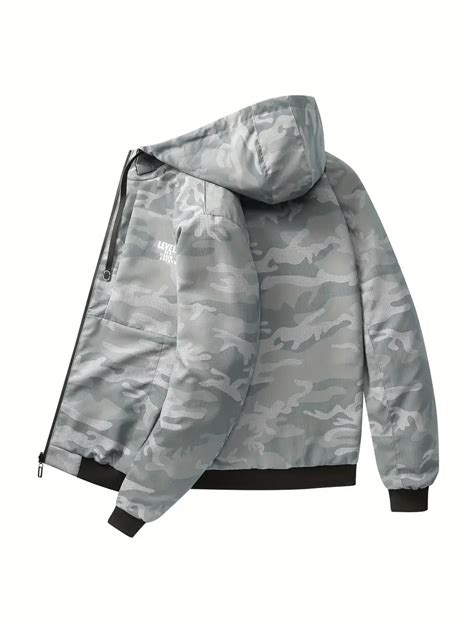 Mens Reversible Camouflage Pattern Hooded Jacket Casual Zip Temu