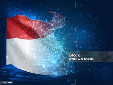 인도네시아 모나코 벡터 플래그 파란색 배경에 삼각형 다각형에서 만든 가상 추상 3d 개체 Brand Name Video Game