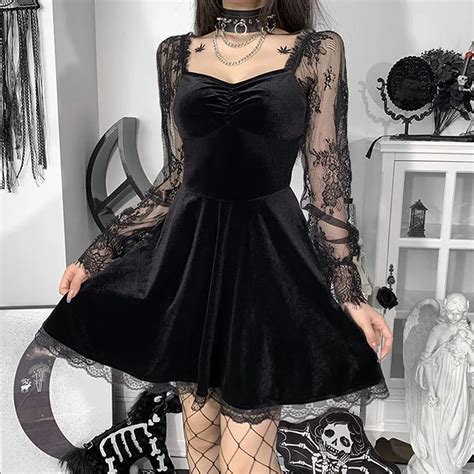 Vestidos G Ticos Lolita Para Mujer Negro Vintage Con Cordones Manga