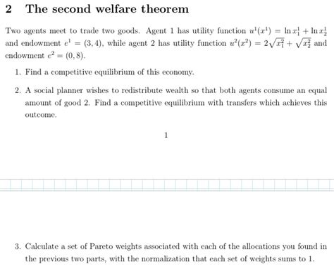 Solved 2 The Second Welfare Theorem Two Agents Meet To Trade