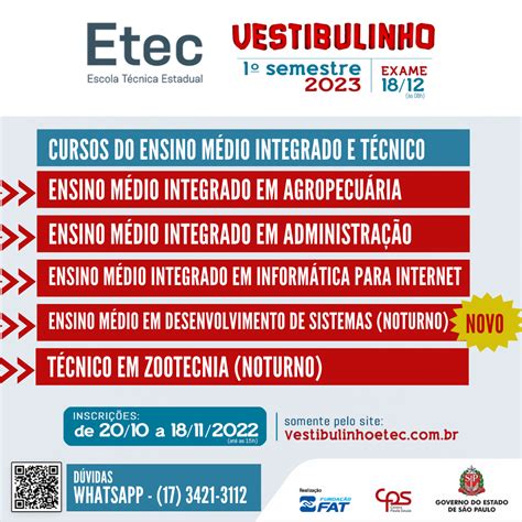 Vestibulinho 1° Semestre 2023 Etec De Votuporanga