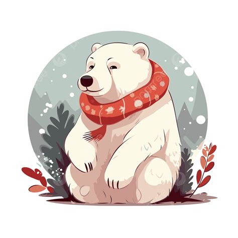 북극곰 크리스마스 클립 아트 빨간색 스카프에 만화 북극곰 벡터 북극곰 크리스마스 클립 아트 만화 Png 일러스트 및 벡터
