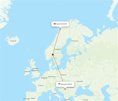 All Flight Routes From Harstad Narvik To Belgrade EVE To BEG Flight