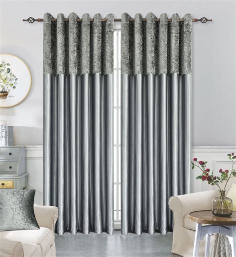Ex Store 2 Tone Silk Velvet Curtains Pair Of Eyelet Ring Top Full Lined