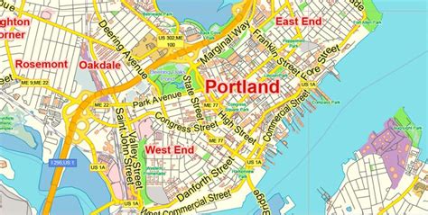 Portland Maine Us Pdf Map Vector Exact City Plan Low Detailed Street
