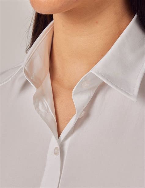 Women S White Poplin Semi Fitted Shirt Single Cuffs Hawes Curtis