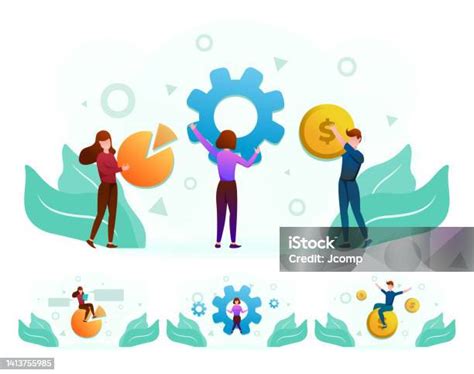 비즈니스 성공 개념 투자를위한 데이터 시장을 분석하는 비즈니스 사람들의 그룹 만화 벡터 일러스트 레이 션 Staff