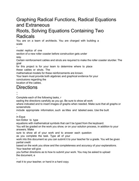 Radical Functions And Equations Roller Coaster Design