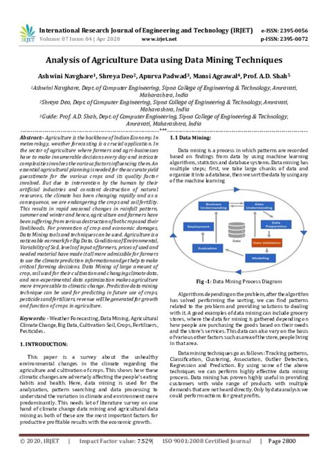 Pdf Irjet Analysis Of Agriculture Data Using Data Mining Techniques
