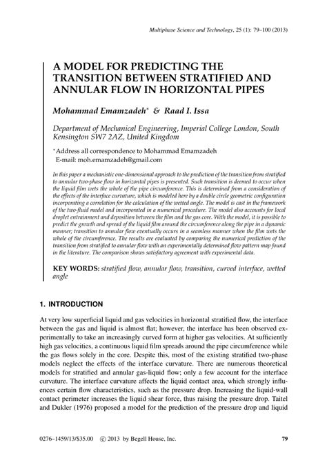 Pdf A Model For Predicting The Transition Between Stratified And