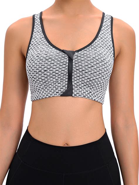 Shcke Wireless Post Surgery Bra Zip Front Sports Bra Medium Impact Workout Bras