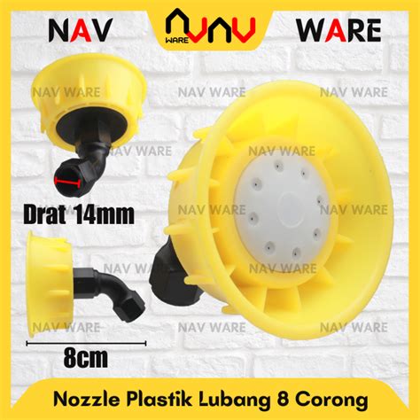 Nozzle Plastik 8 Lubang Corong Bengkok Drat Dalam M14 14mm Mata