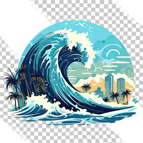 Ilustración vectorial de dibujos animados de tifones tsunami ola alta