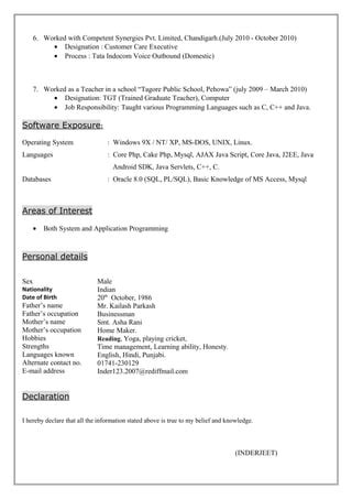 Inder S Resume PDF