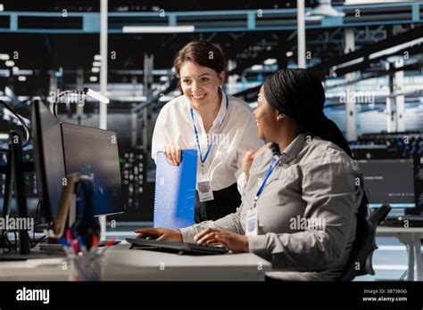 Teamworking Colleagues In Server Hub Pleased After Successful Operations Happy Data Center