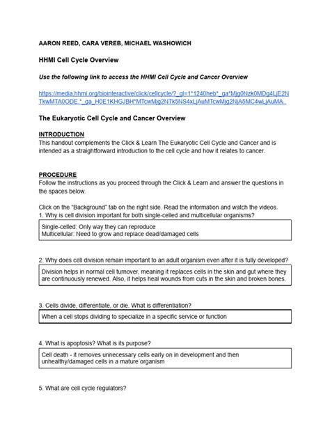 Group Reed Hhmi Cell Cycle Overview Pdf