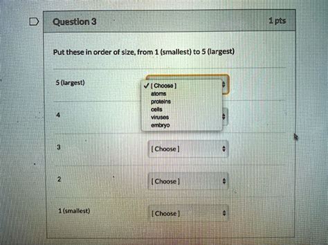 SOLVED Question 3 1ptsl Put These In Order Of Size From 1 Smallest