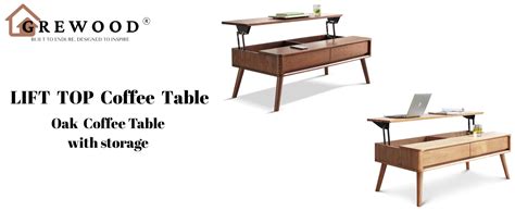 Grewood Oak Wood Lift Top Coffee Table With Storage Mid Century Modern Rectangle