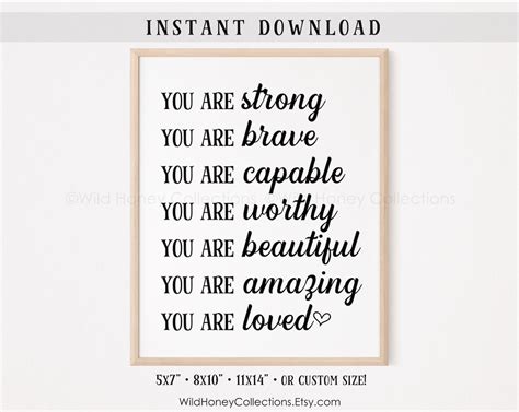 Inspirational Quote Art Print Strong Brave Capable Digital Download