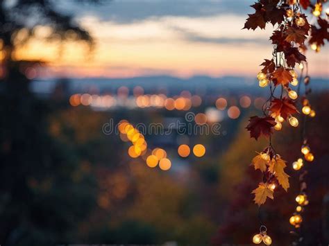 Fall Bokeh With String Lights And Leaves Stock Illustration