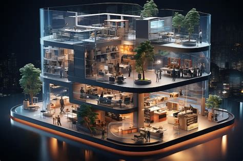 Premium Ai Image Futuristic Isometric Office Space Featuring Employees Using Advanced