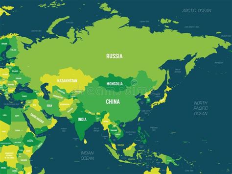 Asia Tonos Verdes Sobre Fondo Oscuro Mapa Político Detallado Del