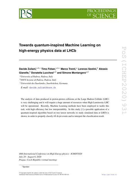 pdf quantum inspired machine learning on high energy physics data