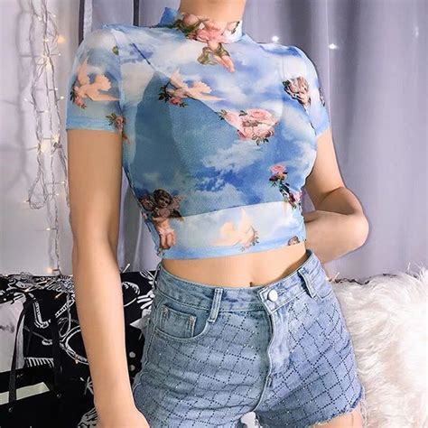 Cherub Blue Sheer Crop Top Perfect For Summer