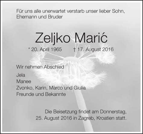 Traueranzeigen Von Zeljko Maric Schwaebische De Trauerportal