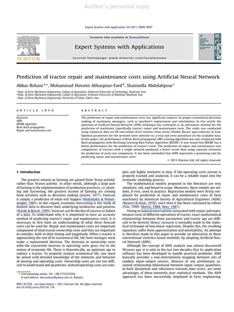 Prediction Of Tractor Repair And Maintenance Costs Using Artificial Neural Network Pdf Pdf