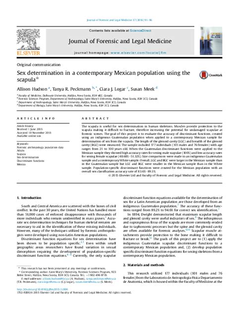 Pdf Sex Determination In A Contemporary Mexican Population Using The